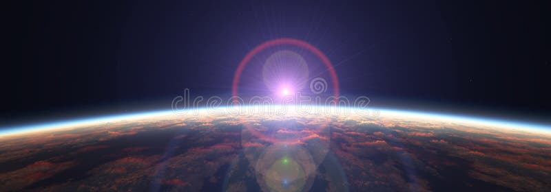 Earth Sunrise from Space Over Cloudy Ocean. 3d Rendering Stock ...