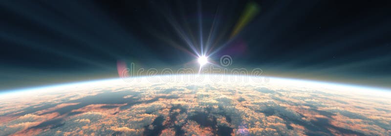 Earth Sunrise from Space Over Cloudy Ocean. 3d Rendering Stock ...