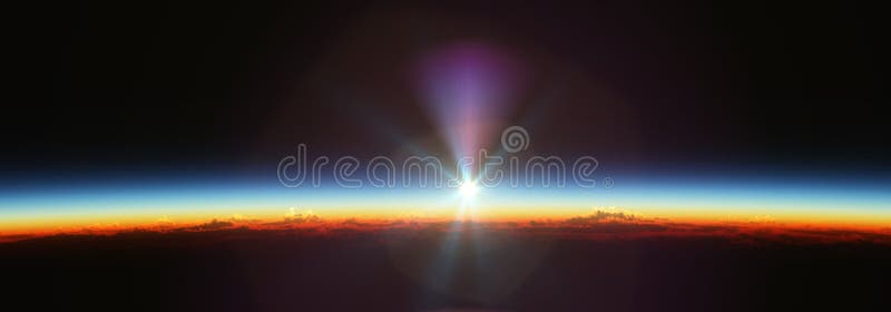 Earth Sunrise from Space Over Cloudy Ocean. 3d Rendering Stock ...