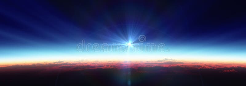 Earth Sunrise from Space Over Cloudy Ocean. 3d Rendering Stock ...