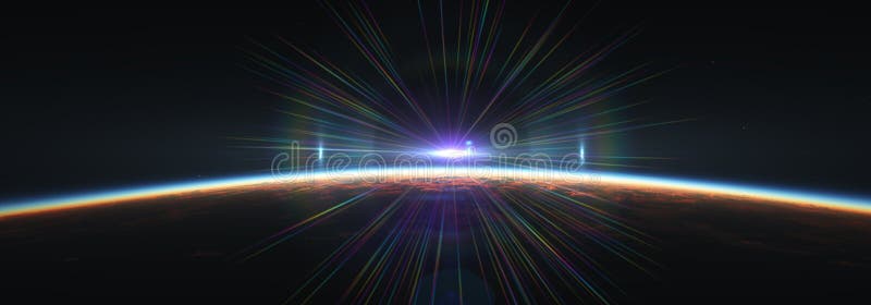 Earth Sunrise from Space Over Cloudy Ocean. 3d Rendering Stock ...