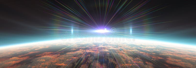 Earth Sunrise from Space Over Cloudy Ocean. 3d Rendering Stock ...