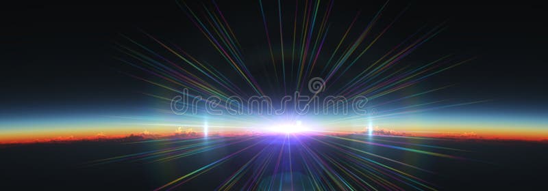 Earth Sunrise from Space Over Cloudy Ocean. 3d Rendering Stock ...