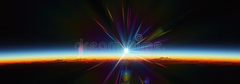 Earth Sunrise from Space Over Cloudy Ocean. 3d Rendering Stock ...