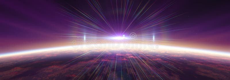 Earth Sunrise from Space Over Cloudy Ocean. 3d Rendering Stock ...