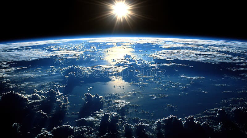 Earth Sunrise Space View; Clouds, Atmosphere, Sun Rays; Environmental ...