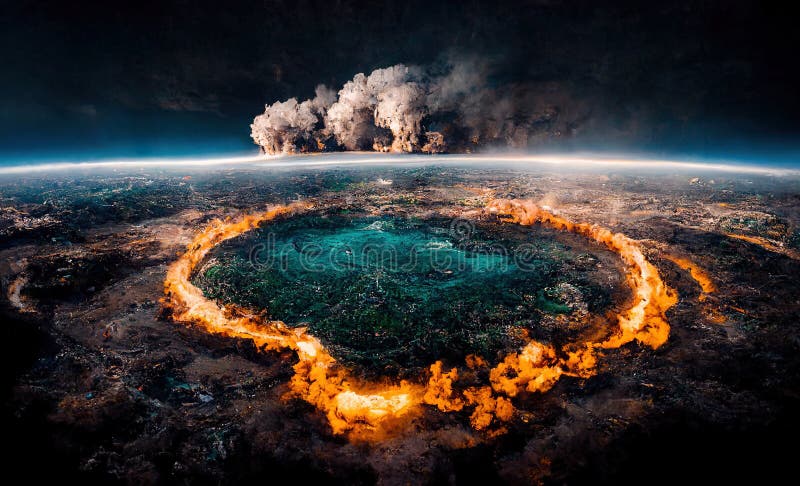 Earth Surface Explosion with Smoke and Burning for War and Apocalypse ...