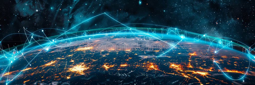 Earth Surrounded by Advanced Perceptron Network Lines Spreading Across ...