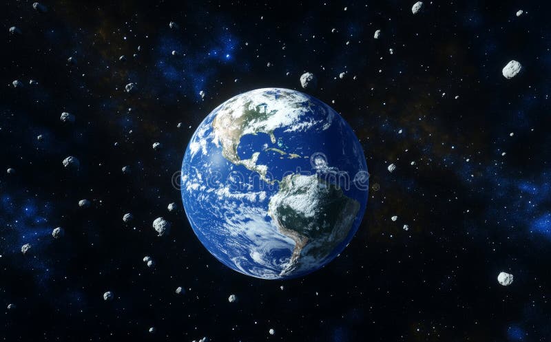 The Earth is Surrounded by Asteroids in a 5K Digital Illustration. High ...