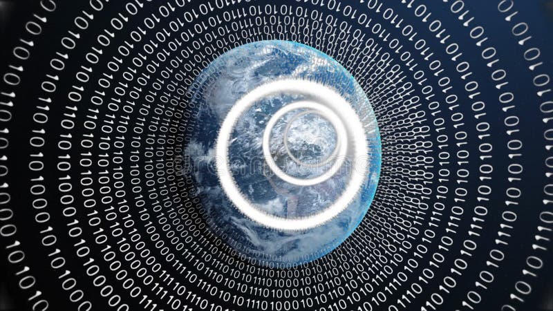 Earth Surrounded by Binary Code and Concentric Circles, Data Processing Animation Stock Video ...