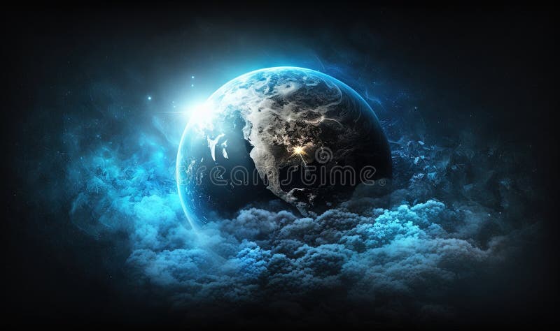 The Earth is Surrounded by Clouds in the Dark Night Sky Stock ...