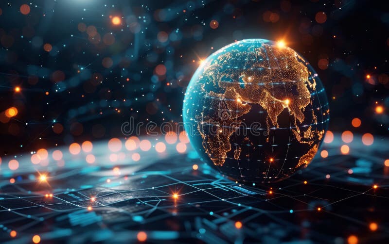 The Earth Surrounded by Connected Lines and Dots Stock Photo - Image of ...