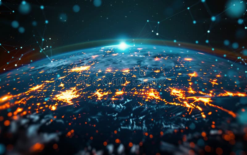 The Earth Surrounded by Connected Lines and Dots Stock Image - Image of ...