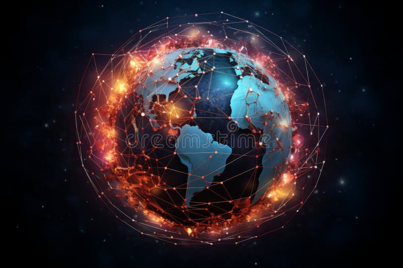 The Earth is Surrounded by Connected Lines and Dots Stock Illustration ...