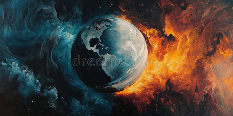 Earth Surrounded by Contrasting Elements of Fire and Ice in Cosmic ...