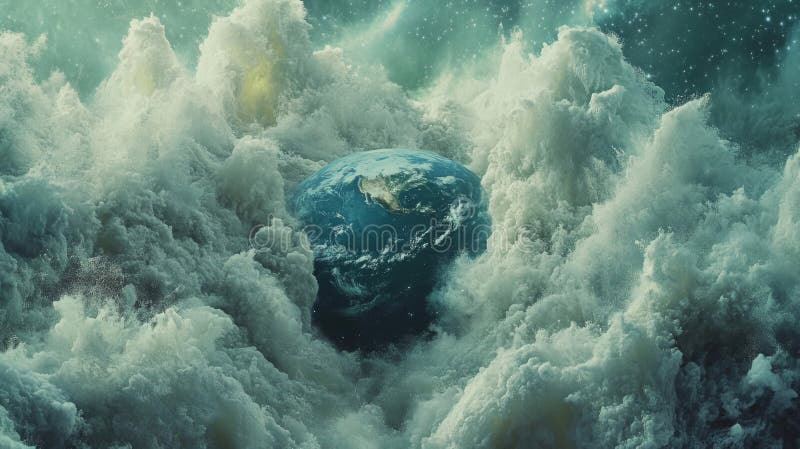 Earth Surrounded by Cosmic Clouds in a Whirlwind of Stars Stock ...