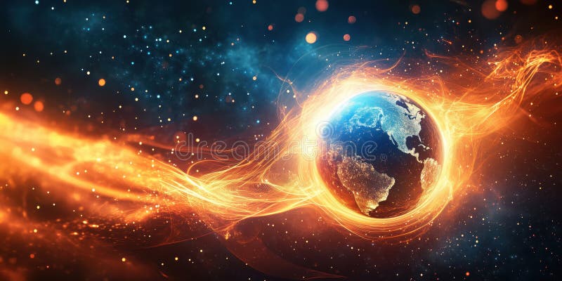 Earth Surrounded by Cosmic Energy and Vibrant Colors in Space Stock ...