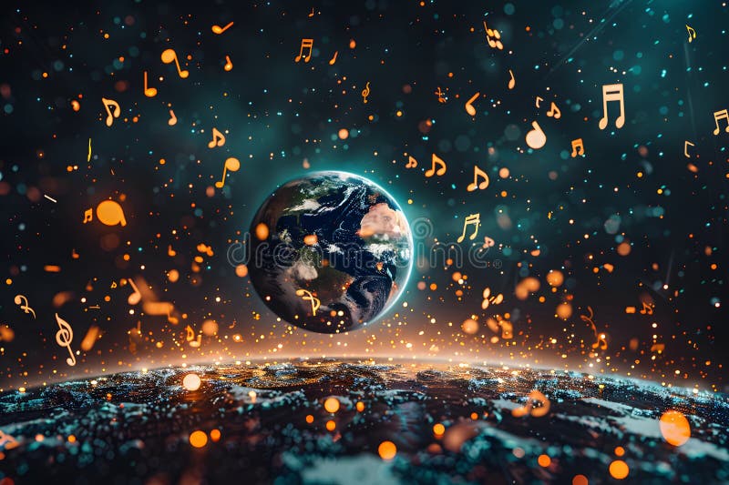 Earth Surrounded by Floating Musical Notes Generative AI Stock ...
