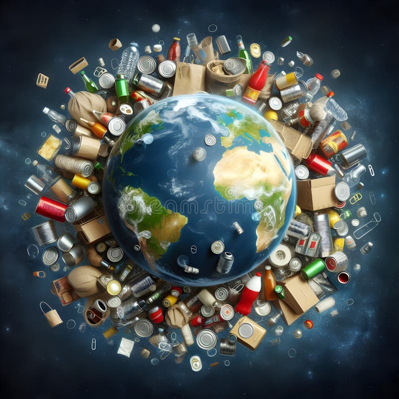 Earth Surrounded by Garbage Floating in Space Symbolizing Pollution ...