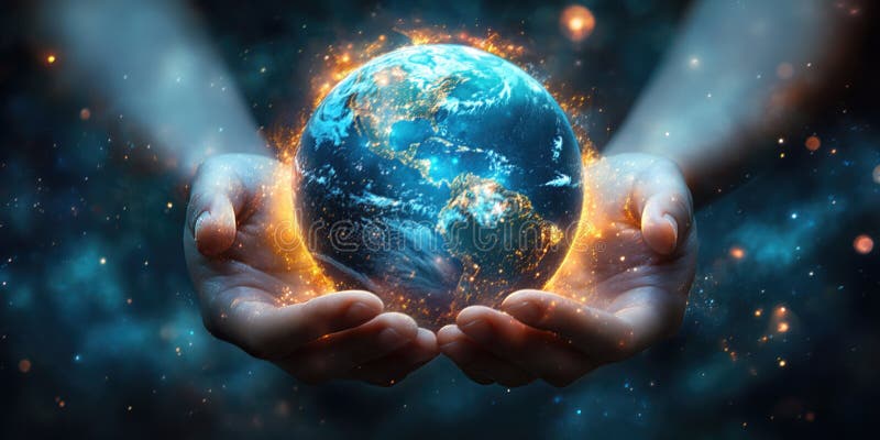 Earth Surrounded by Gentle Hands, Serene and Glowing Earth Stock ...