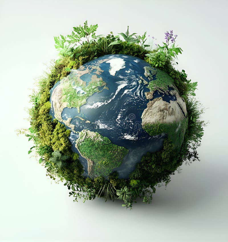 Earth Surrounded by Greenery a 3D Realistic Illustration Stock ...