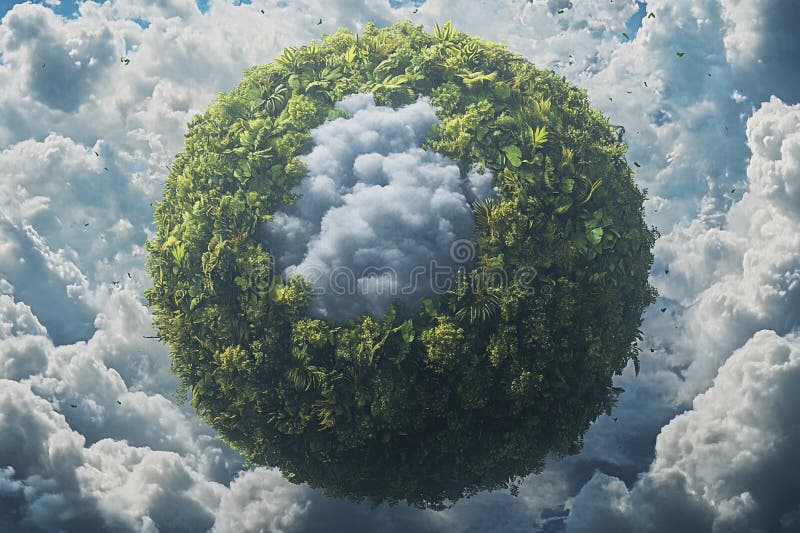 Earth Surrounded by Lush Greenery and Clouds in a Vibrant ...