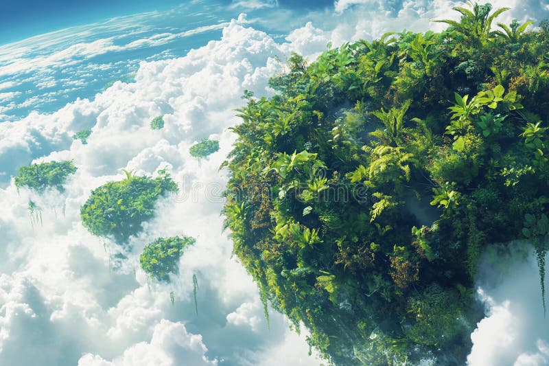 Earth Surrounded by Lush Greenery and Clouds in a Vibrant ...