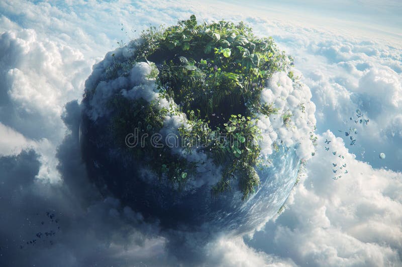 Earth Surrounded by Lush Greenery and Clouds in a Vibrant ...