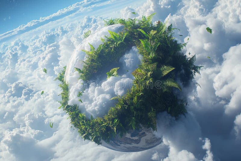 Earth Surrounded by Lush Greenery and Clouds in a Vibrant ...