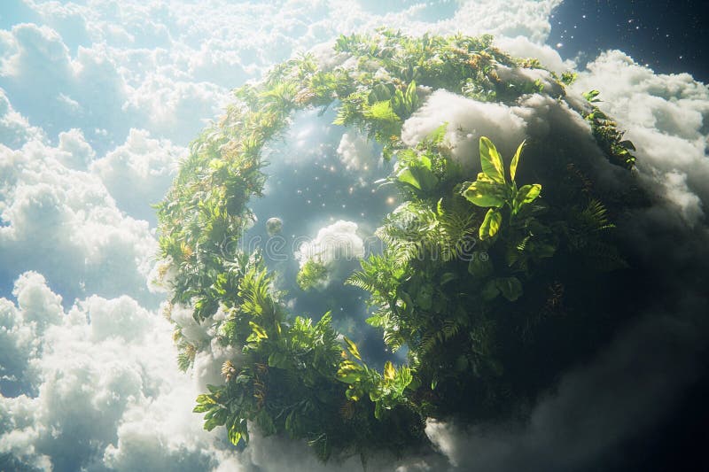 Earth Surrounded by Lush Greenery and Clouds in a Vibrant ...
