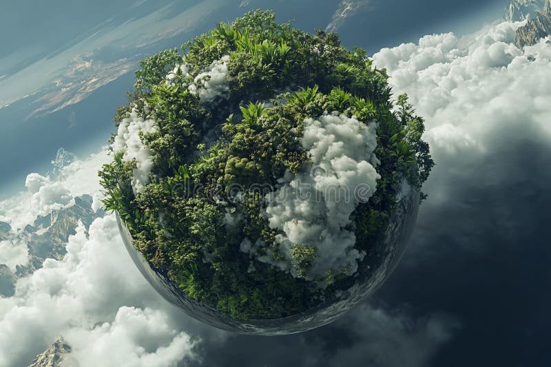 Earth Surrounded by Lush Greenery and Clouds in a Vibrant ...
