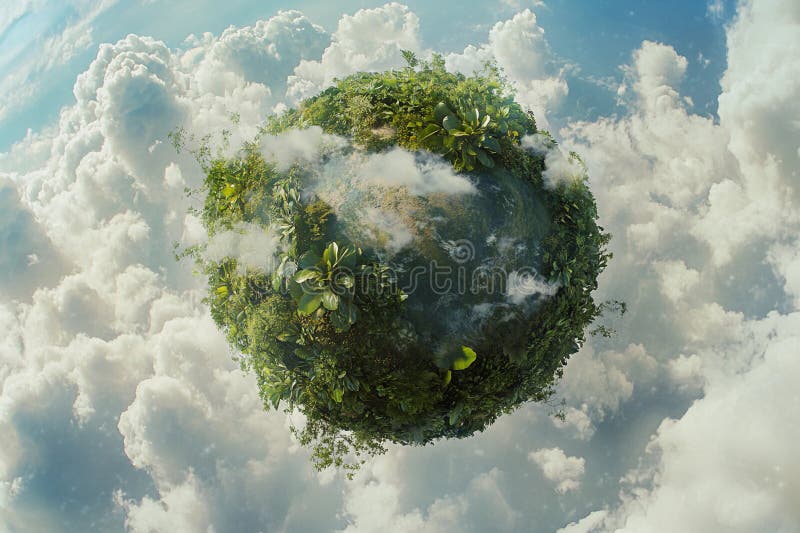 Earth Surrounded by Lush Greenery and Clouds in a Vibrant ...
