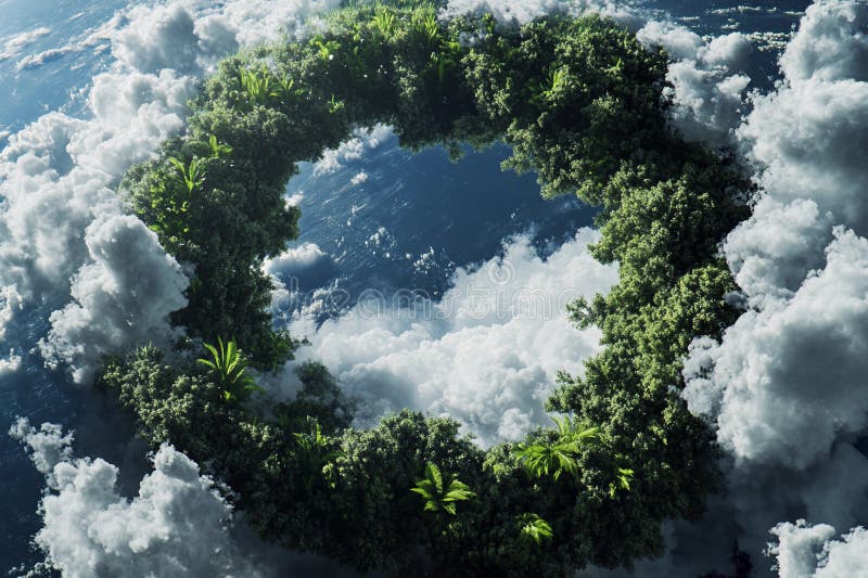 Earth Surrounded by Lush Greenery and Clouds in a Vibrant ...