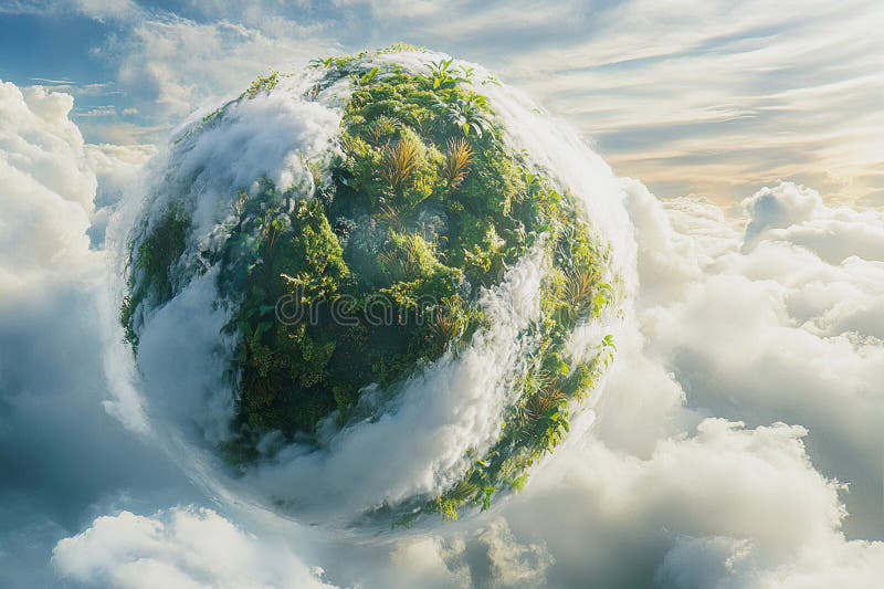 Earth Surrounded by Lush Greenery and Clouds in a Vibrant ...