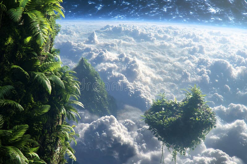 Earth Surrounded by Lush Greenery and Clouds in a Vibrant ...