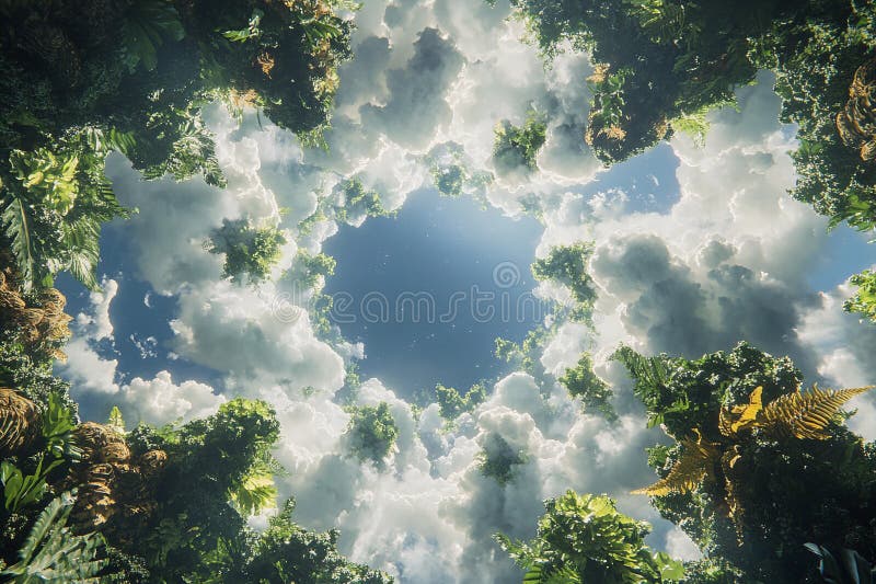 Earth Surrounded by Lush Greenery and Clouds in a Vibrant ...
