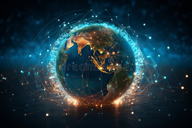 The Earth Surrounded by a Network of Lights Stock Illustration ...