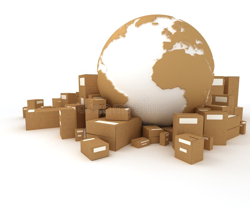 The Earth Surrounded by Packages Stock Illustration - Illustration of ...