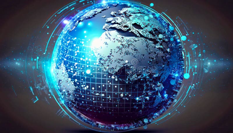 The Earth is Surrounded by Technological Lines and Dots Generative AI ...