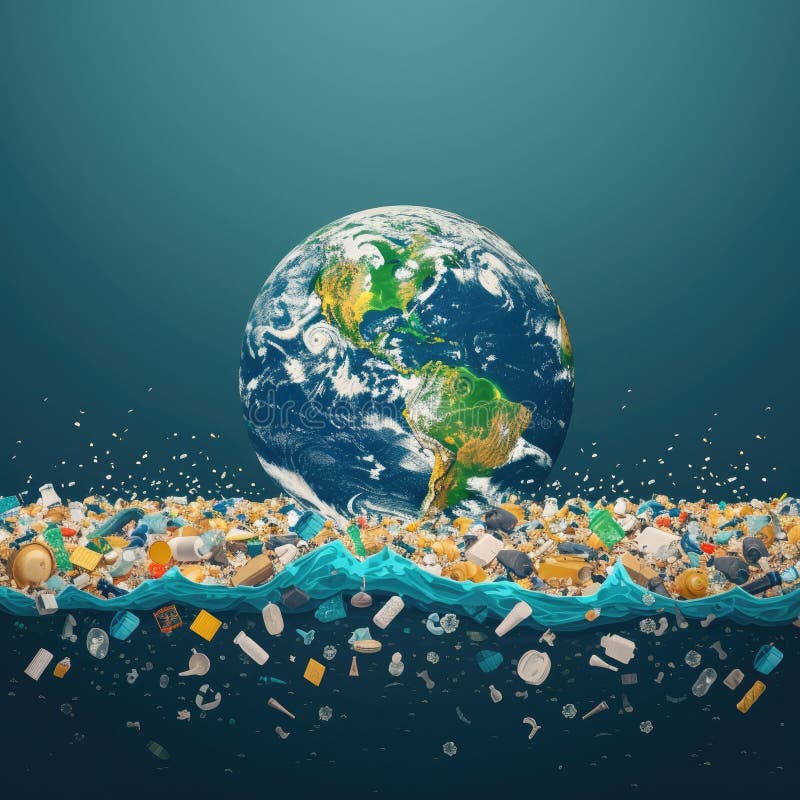 Earth Surrounded by Various Plastic Waste Items, Highlighting the Issue ...