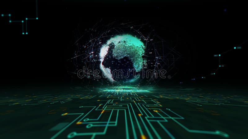Earth Electronic Map with Digital Communication Technology Background ...