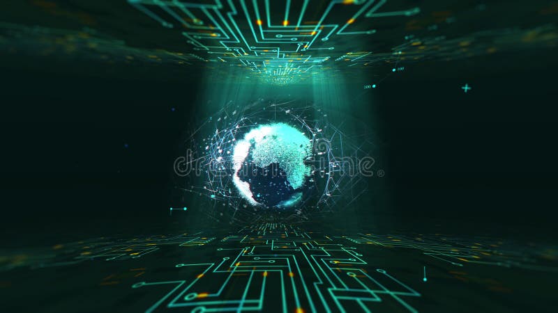 Earth Electronic Map with Digital Communication Technology Background ...