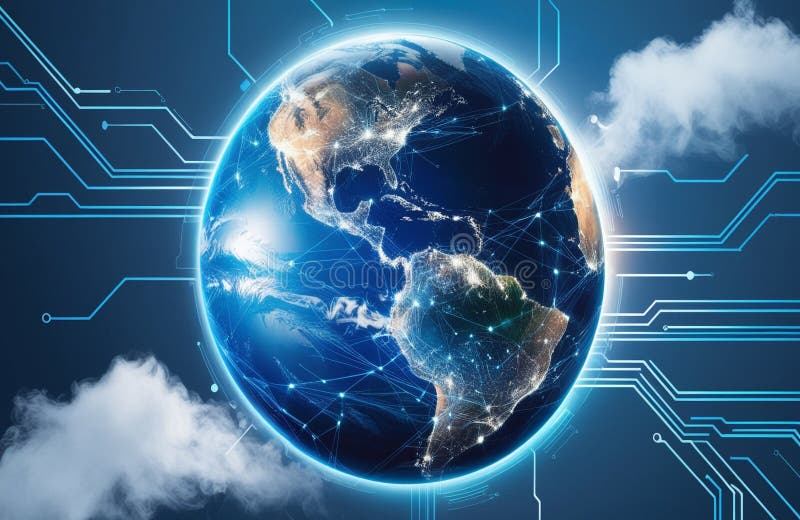 Earth with a Technology Theme Stock Photo - Image of connections, blue ...