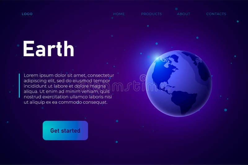 Earth Themed Landing Page Template in Neon Violet Style, 3d Earth Icon ...