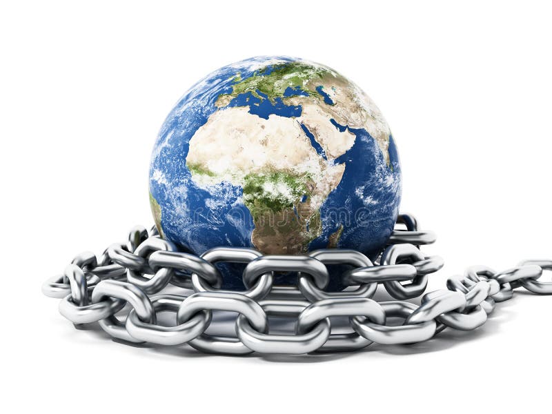 Earth Tied with Steel Chain. 3D Illustration Stock Illustration ...