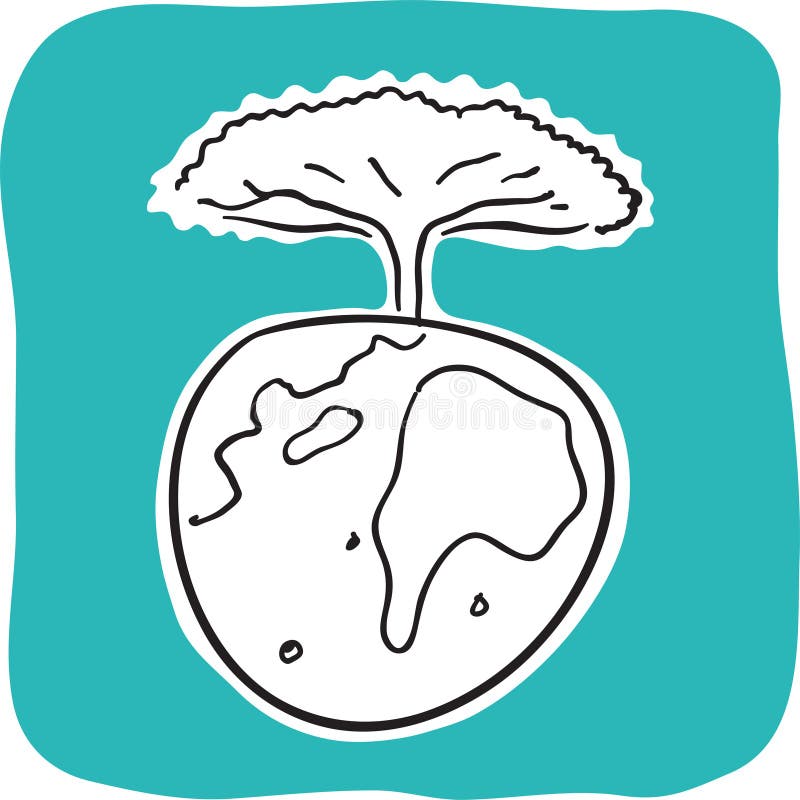 Earth and Tree Doodle Illustration Stock Vector - Illustration of ...