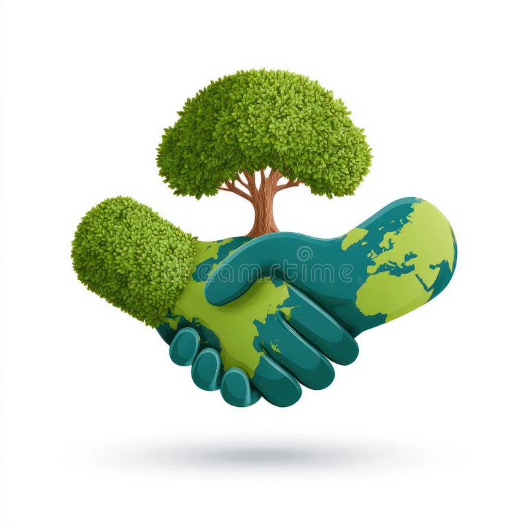 Earth and Tree Handshake Symbol, Unity Theme, Vector Style, Isolated ...