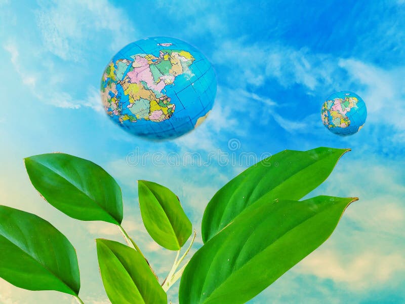 Earth with Tree and World on Blue Sky Stock Photo - Image of tree ...