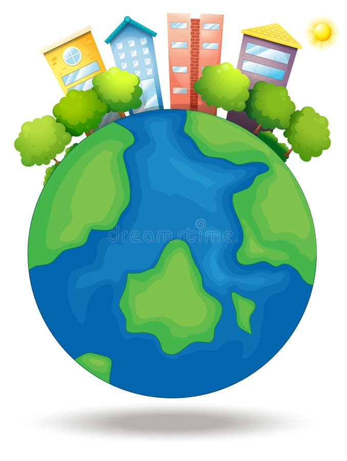 Earth with Trees and Tall Buildings Stock Illustration - Illustration ...