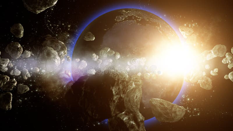 Earth is Under Asteroids Attack Stock Image - Image of environment ...